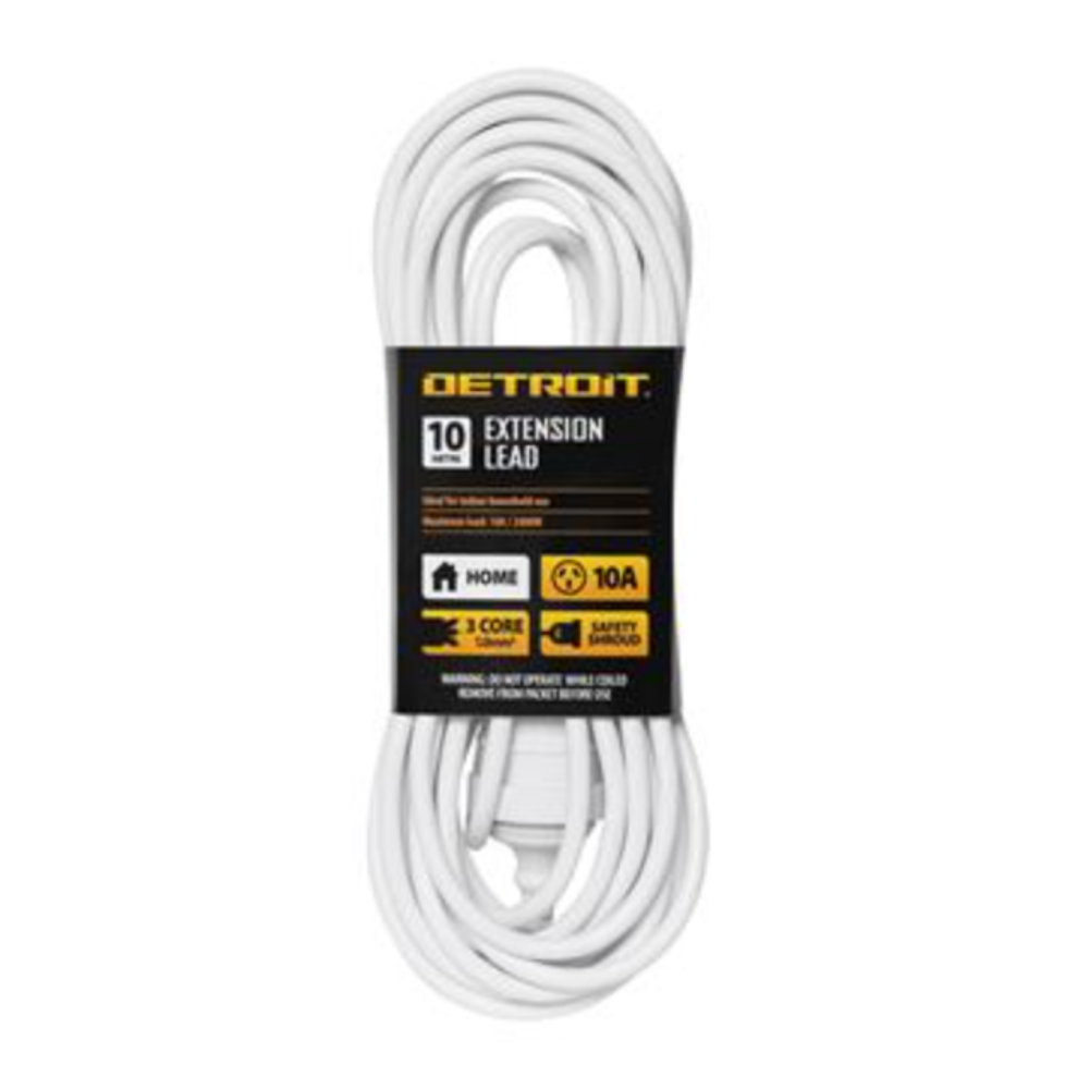 Detroit Extension Lead Domestic 10A 10m- White – Village Hardware